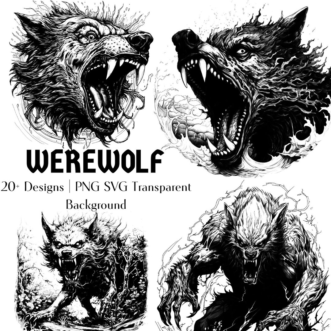 Werewolf Clipart Set | Black and White | Tattoo Designs | T Shirt ...