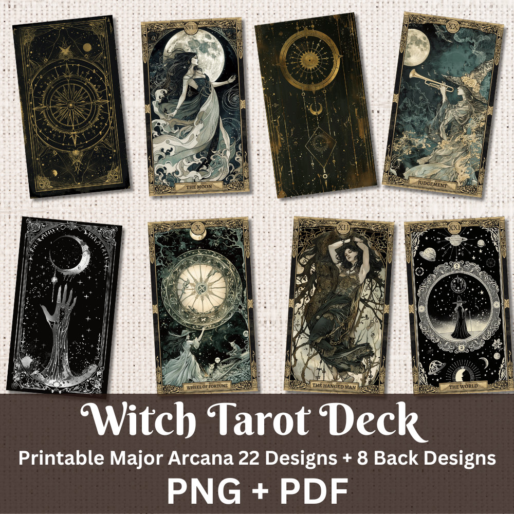 Witch Tarot Card Printable Dark Fantasy Design Digital Cards Deck ...