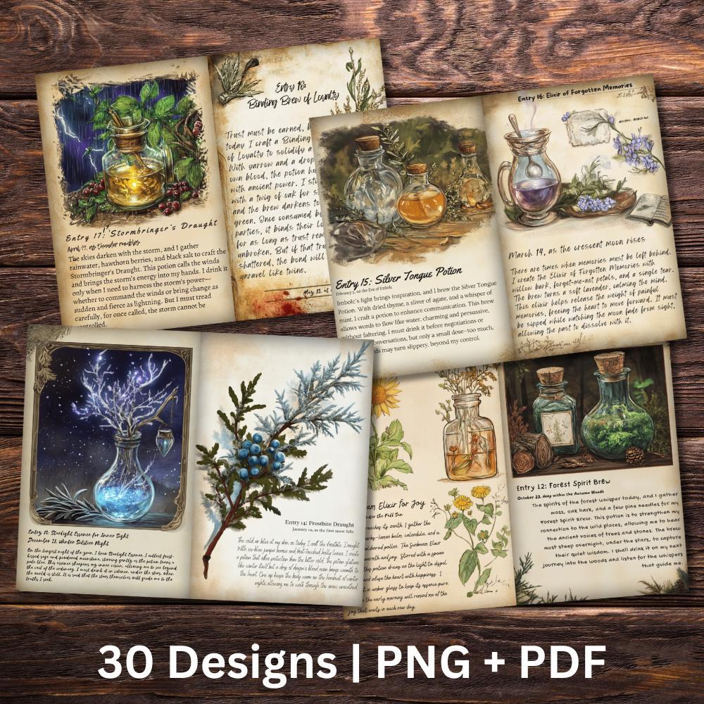 Witch Potion Brew Journal Entry | Junk Journal Pages | Scrapbook ...