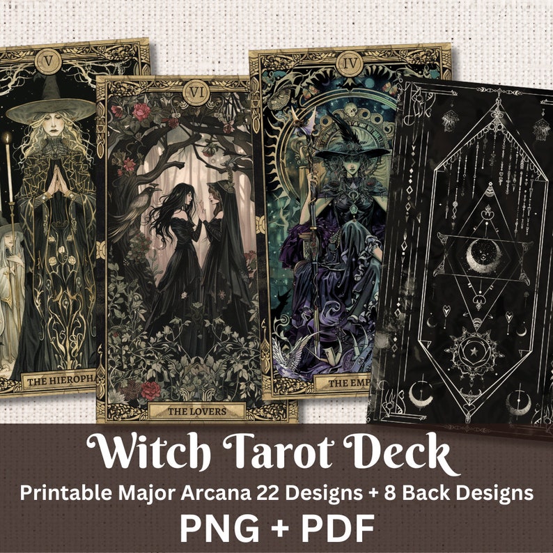 Witch Tarot Card Printable Dark Fantasy Design | Digital Cards Deck ...