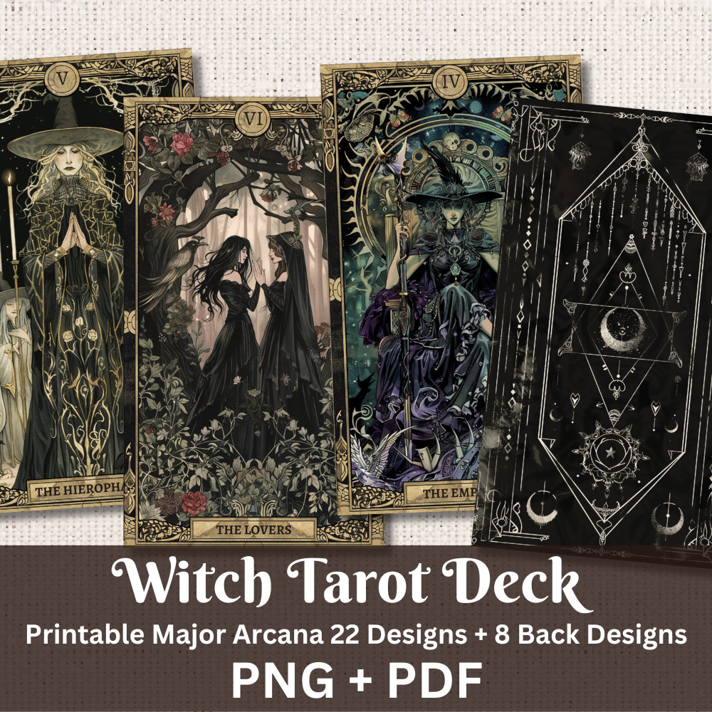 Witch Tarot Card Printable Dark Fantasy Design Digital Cards Deck ...