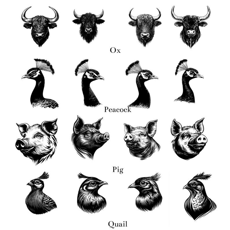 78 Farm Animals Head Silhouette PNG Mega Pack | Horse Chicken Cow Duck ...