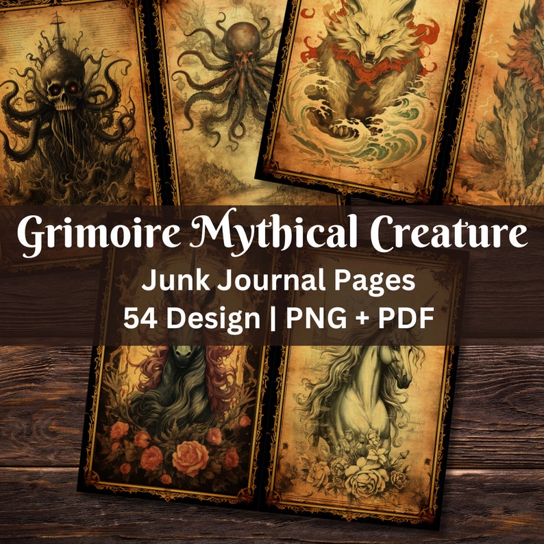 Mythical Beast Monster Grimoire Junk Journal Scrapbook Pages | Book of ...