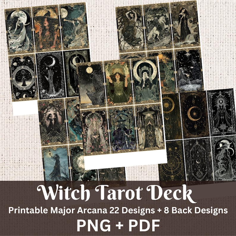 Witch Tarot Card Printable Dark Fantasy Design | Digital Cards Deck ...