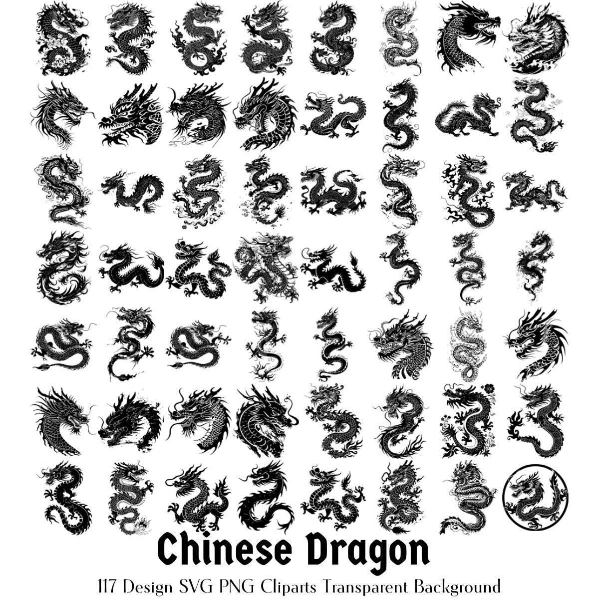 Chinese Dragon Clipart Set | Black and White | Tattoo Designs | T Shirt ...