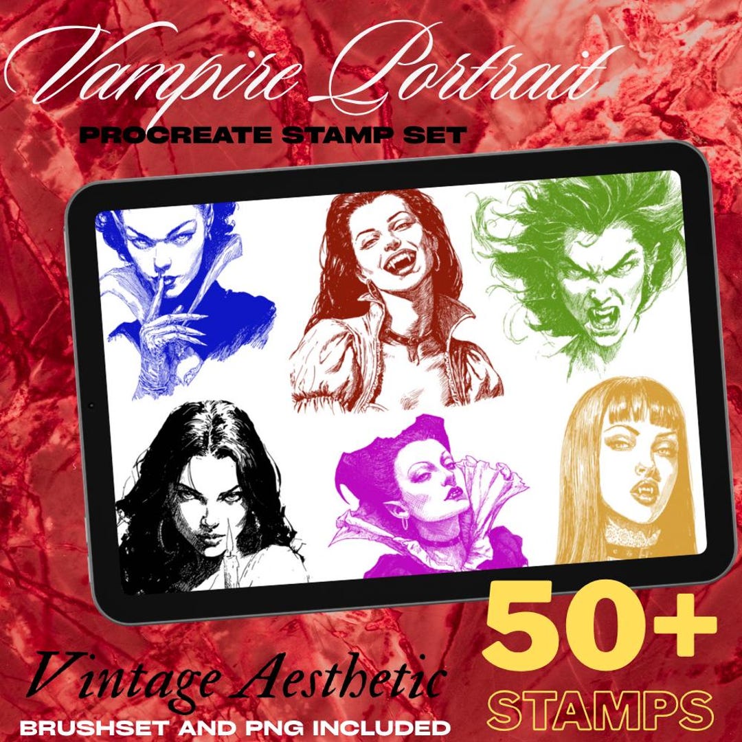 Vampire Vintage Procreate Brush Stamp Set | Horror Digital Prints ...