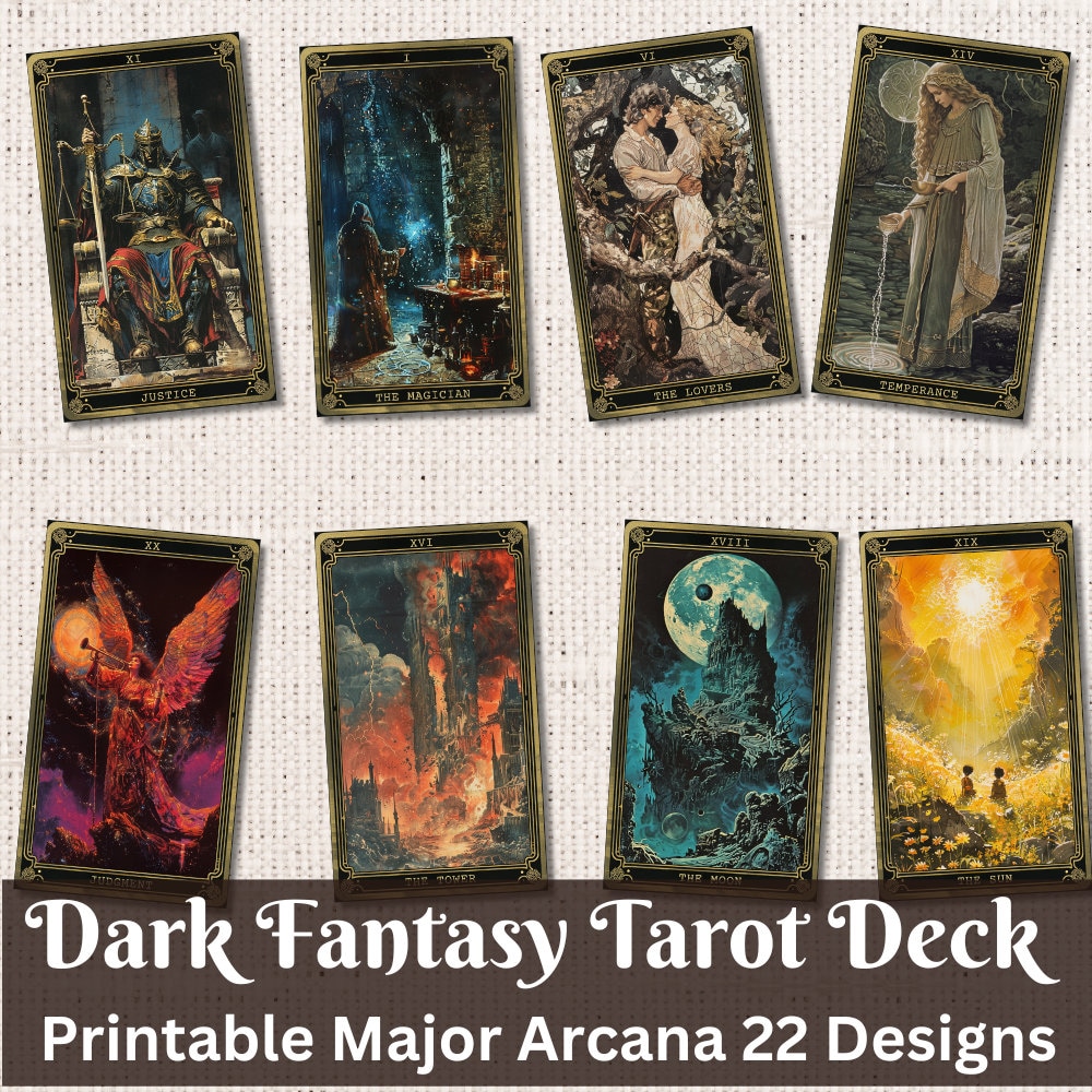 Printable Tarot Card Dark Fantasy Design Digital Cards Deck Fortune ...