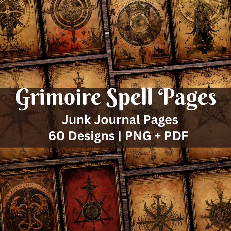 Spell Grimoire Junk Journal Pages | Alchemy Ritual Symbol | Wiccan ...