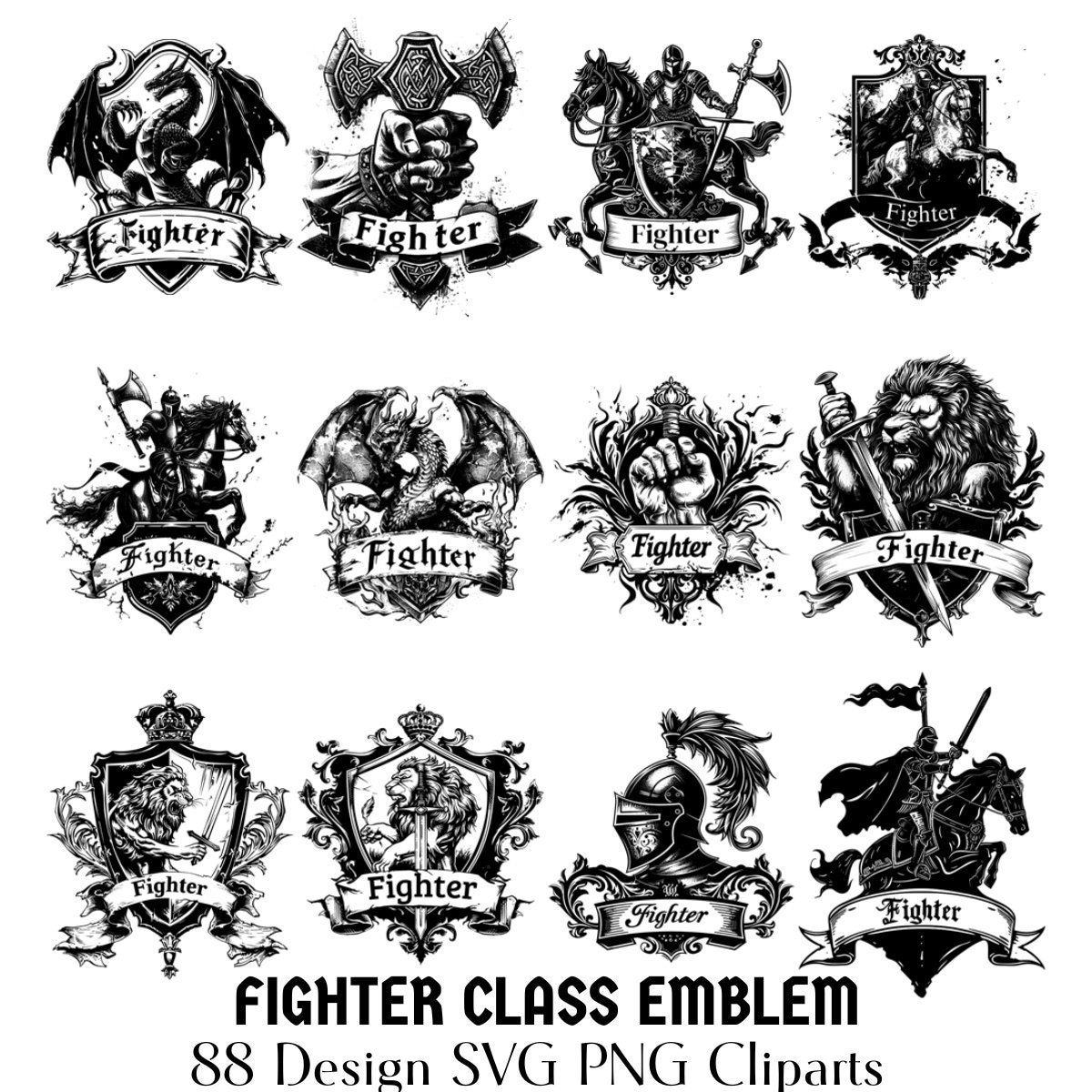 Fighter Class Clan Symbol 86 Designs Mega Pack RPG Class Insignia ...