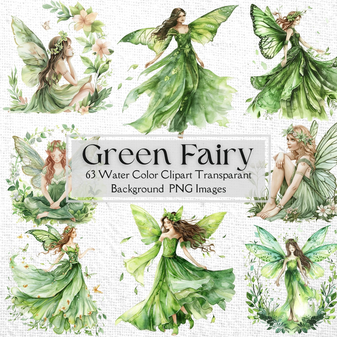 63 Green Garden Fairy Clipart Pack | Emerald Watercolor Fairies ...