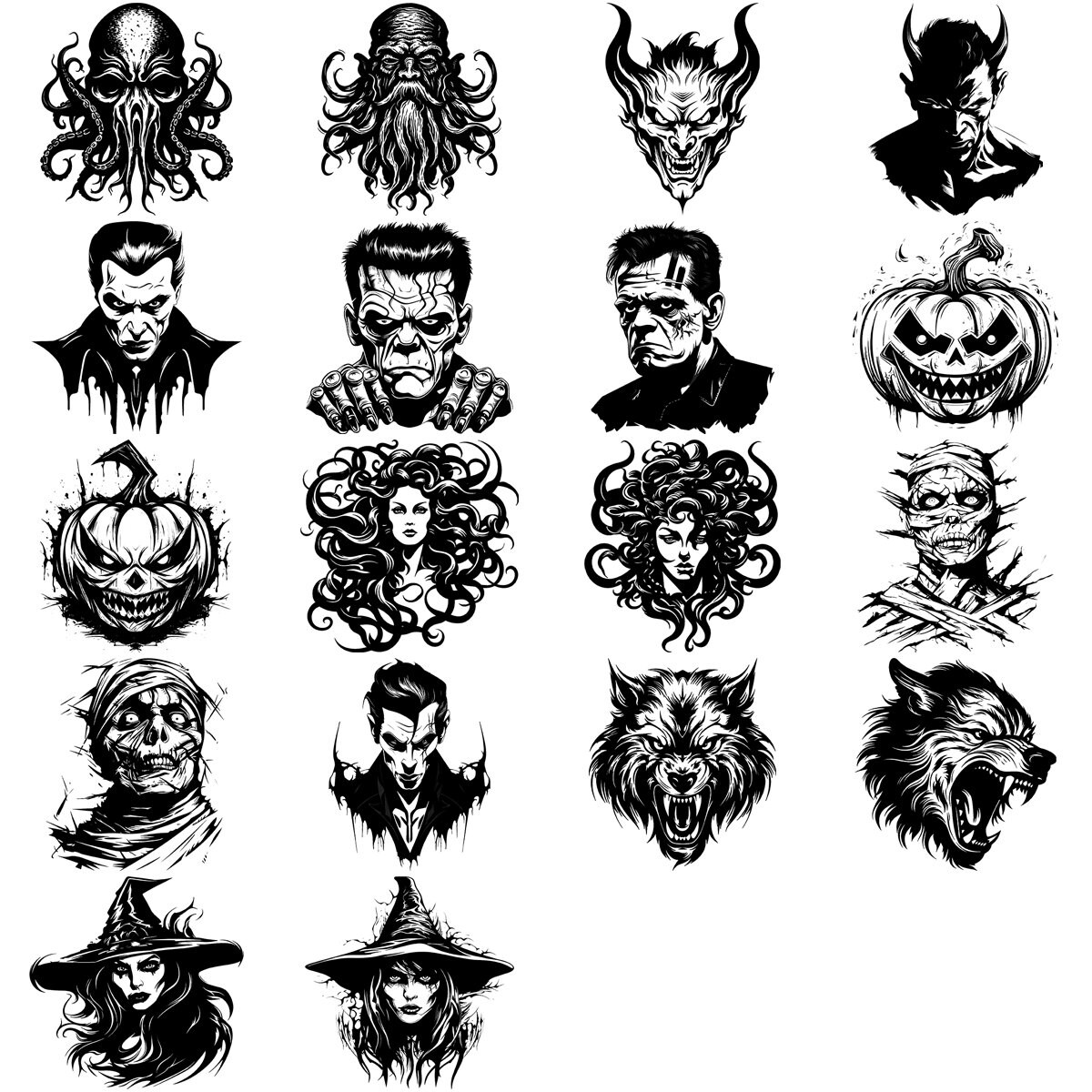 Halloween Monster SVG Pack | PNG Clipart | Cricut Files | Tattoo Design ...