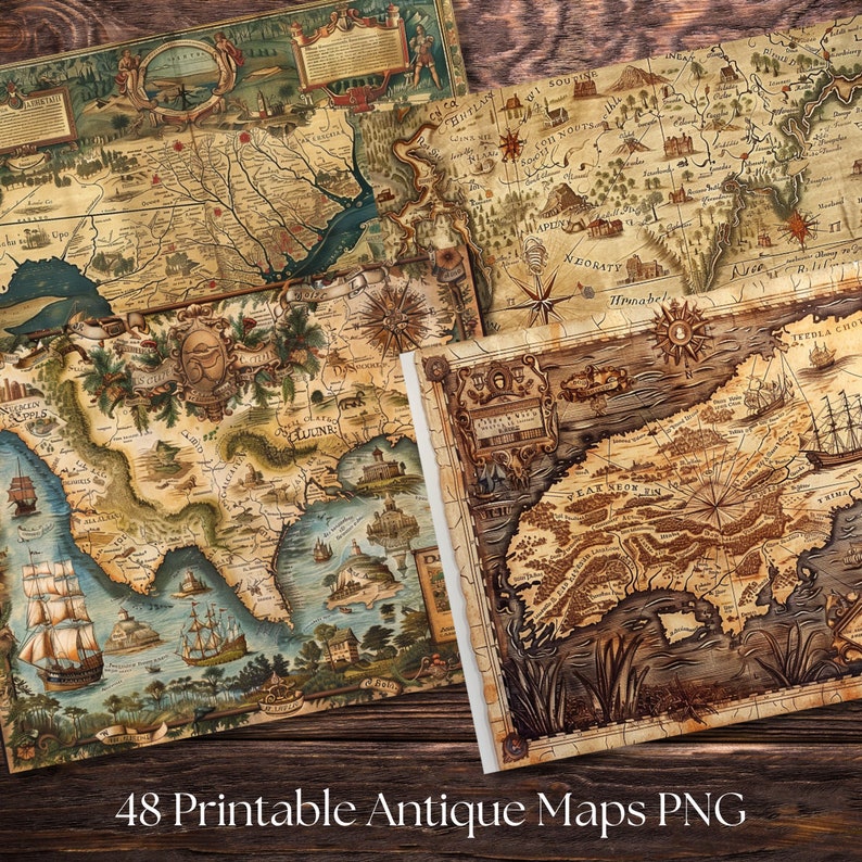 Vintage Antique Map Junk Journal Pages Grunge Scrapbook Background ...