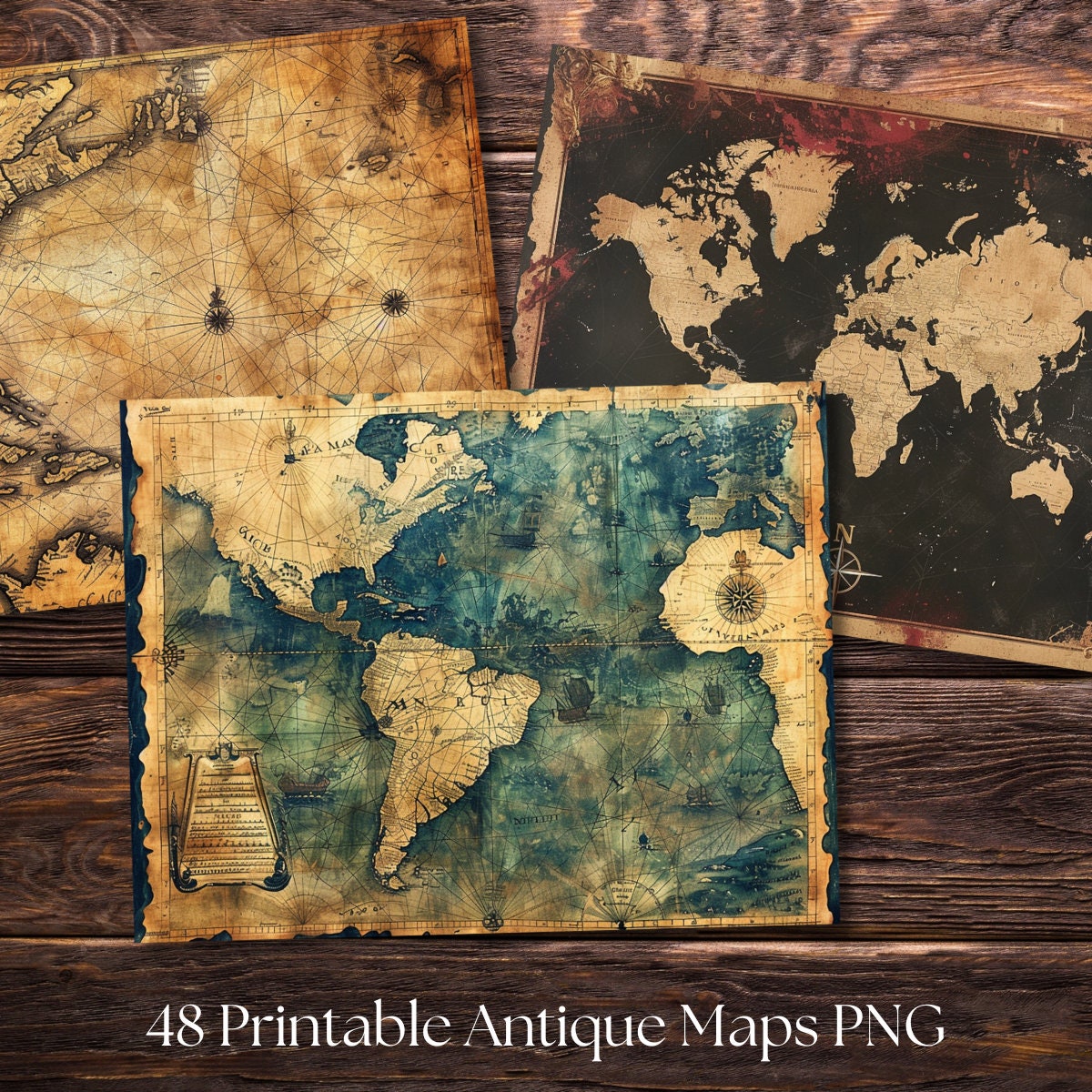 Vintage Antique Map Junk Journal Pages Grunge Scrapbook Background ...