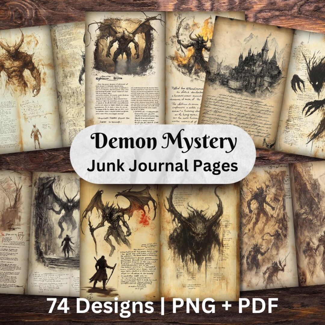 Demon Mystery Junk Journal Pages Devil Hunter Sketch Note Grimoire Page ...