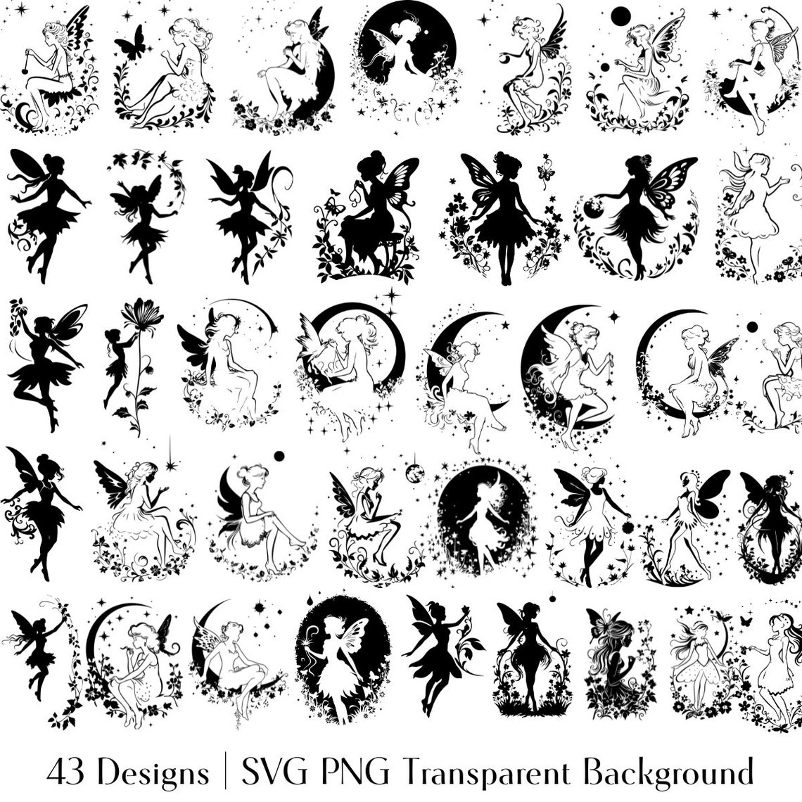 Fairy Silhouette Clipart SVG PNG Pack | Fairy Vector Cricut Files ...