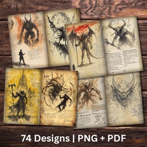 Demon Mystery Junk Journal Pages | Devil Hunter Sketch Note | Grimoire ...