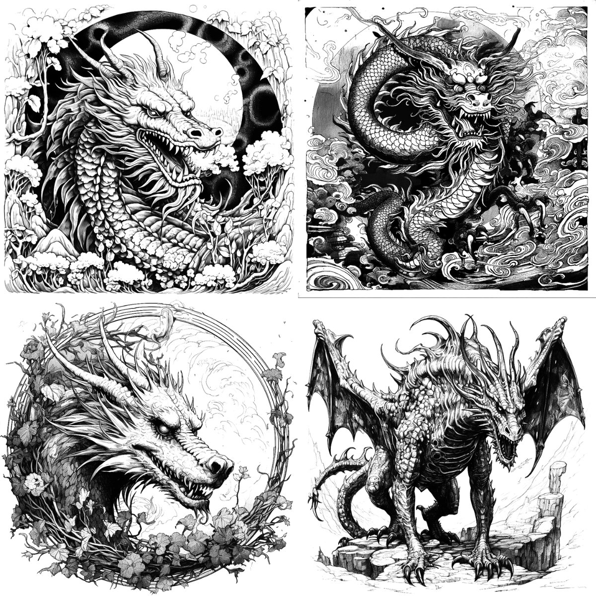 Dragon Clipart Set Black and White Tattoo Designs T Shirt Designs ...