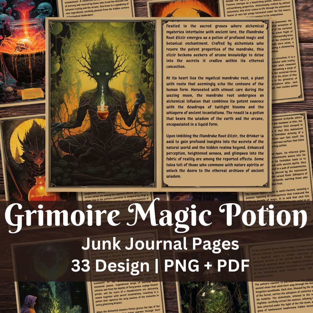 Grimoire Apothecary Magic Potion Pages | Witch Elixir | Junk Journal ...