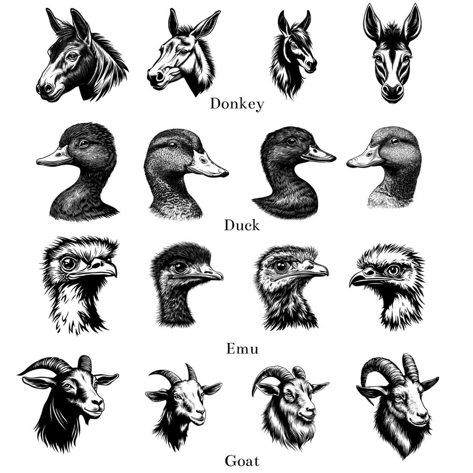 78 Farm Animals Head Silhouette PNG Mega Pack | Horse Chicken Cow Duck ...