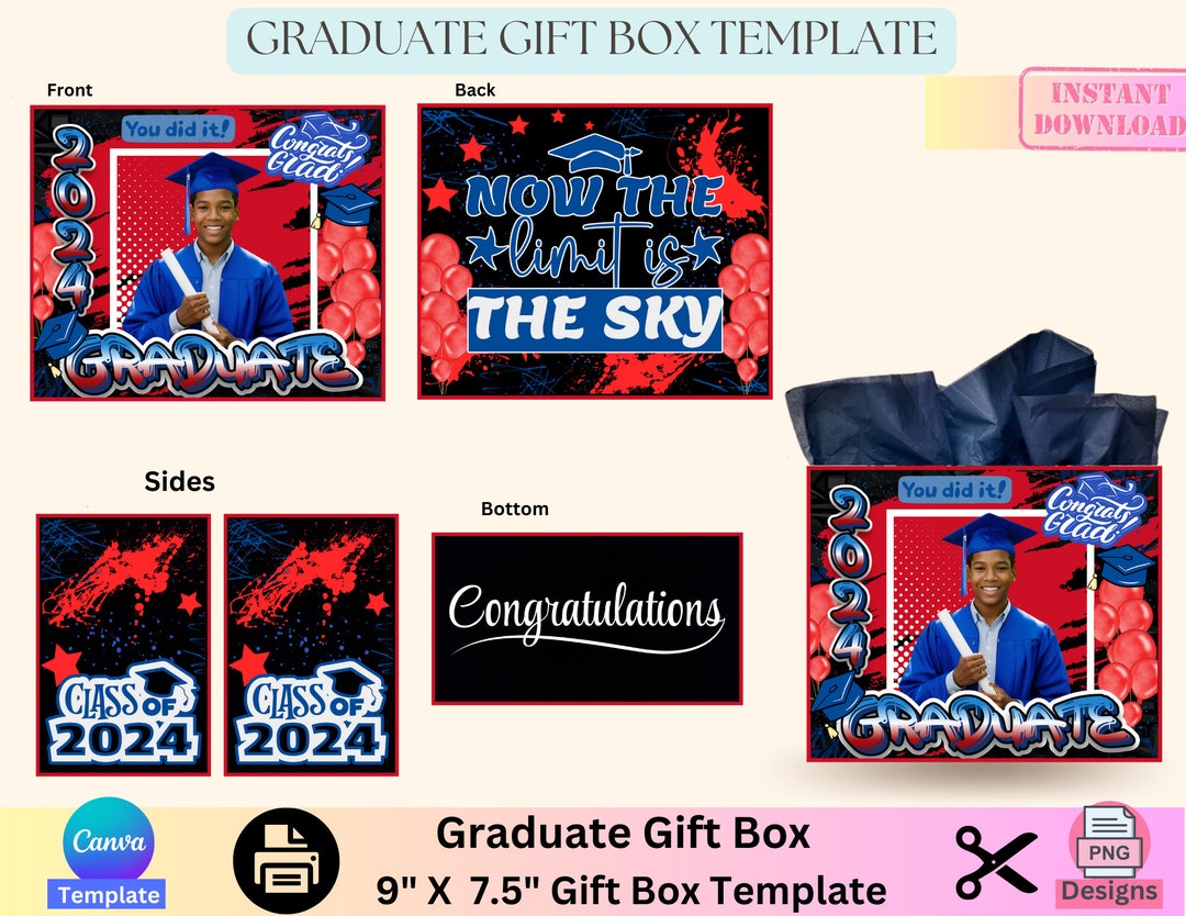 Graduation Gift Box Canva Template, Graduation Gift, Gift Box, Grad ...