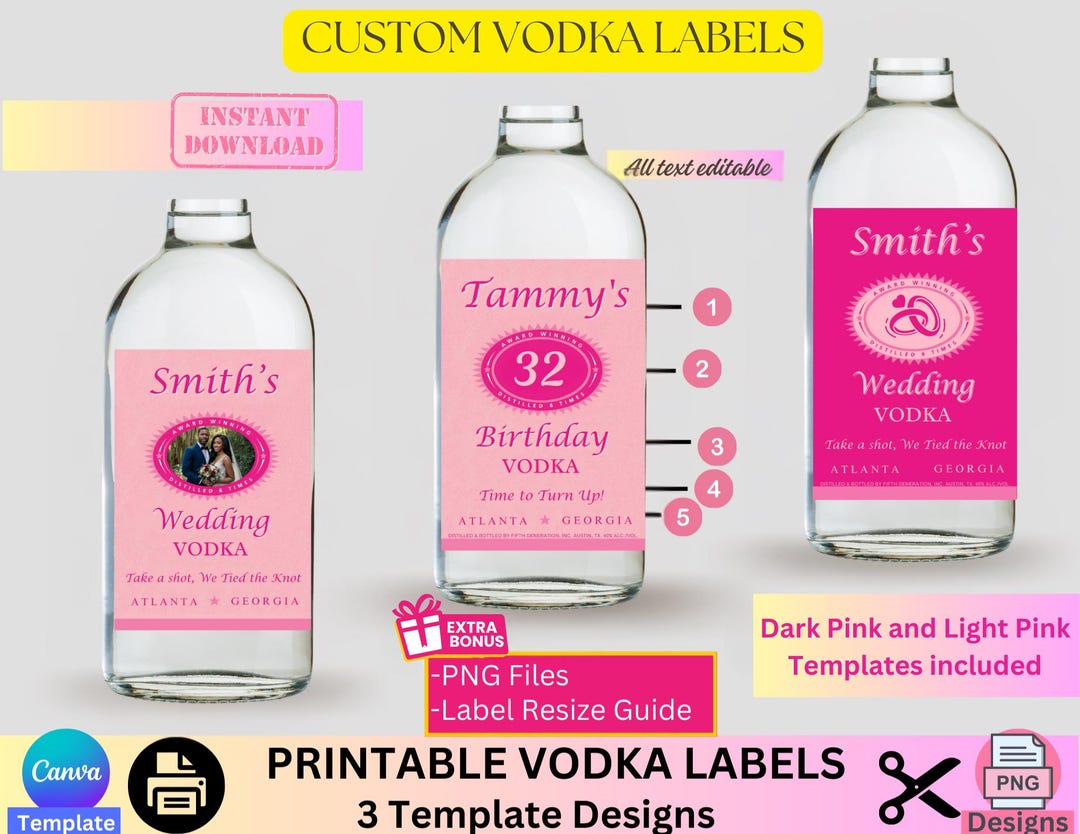 Custom Pink Vodka Label, Personalized Liquor Bottle, Bottle Label ...