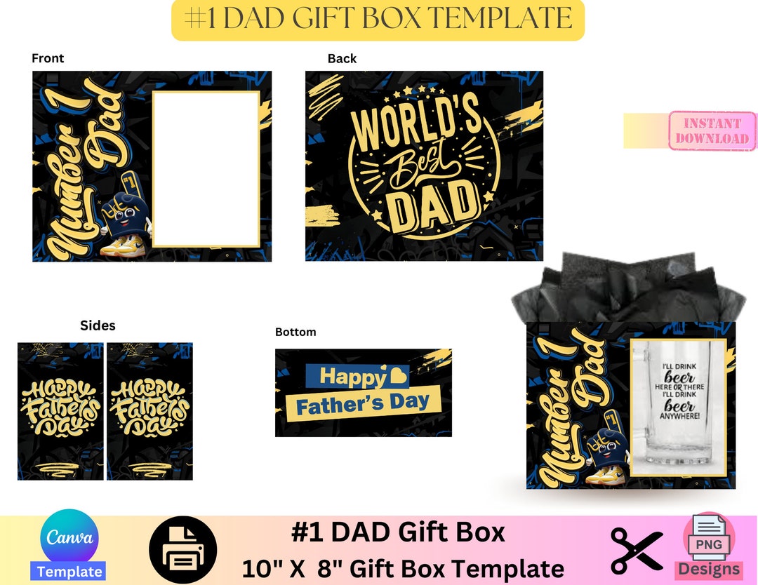 Number 1 Dad Gift Box Template, Personalized Gift Box, Canva Template ...