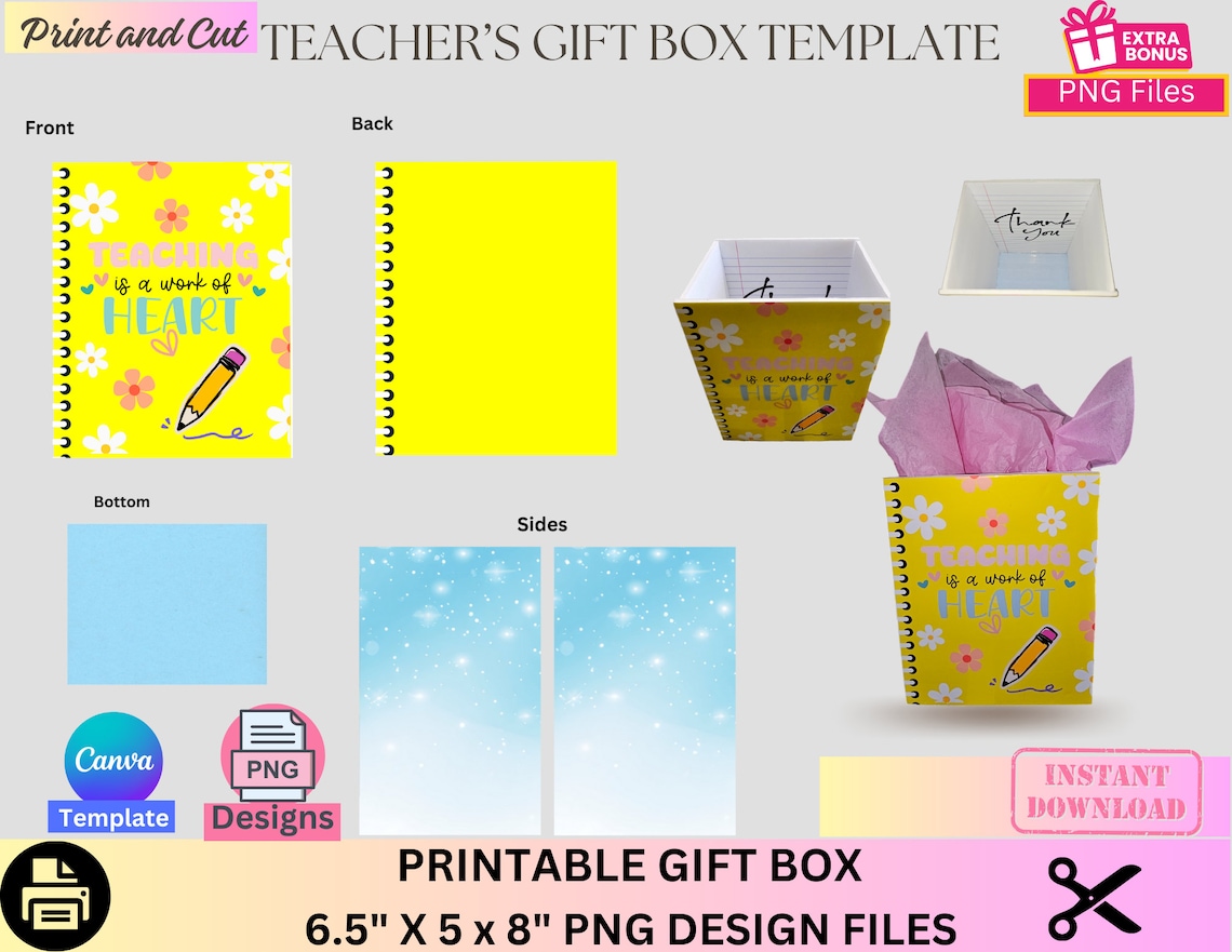 Teacher Appreciation Gift Box Template, Teacher Gift, PNG Bundle ...