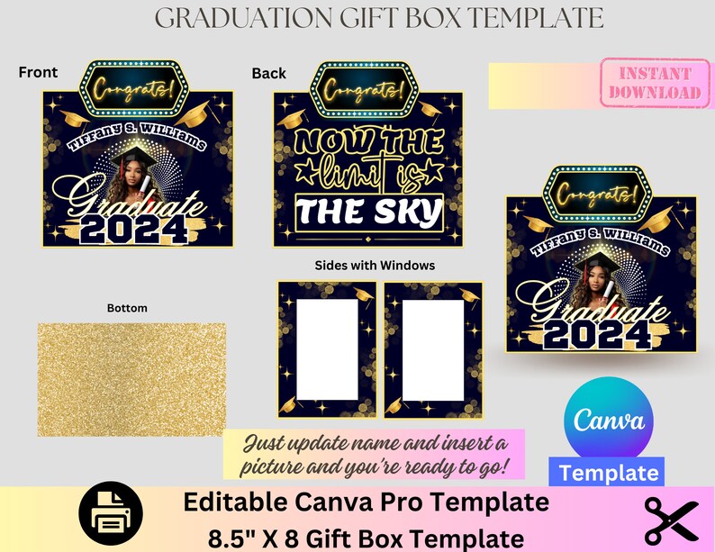 Graduation Gift Box Canva Template, Graduation Gift, Gift Box, Grad ...