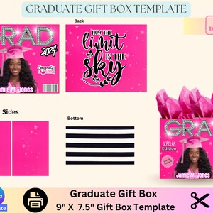 Graduation Gift Box Canva Template, Graduation Gift, Gift Box, Grad ...