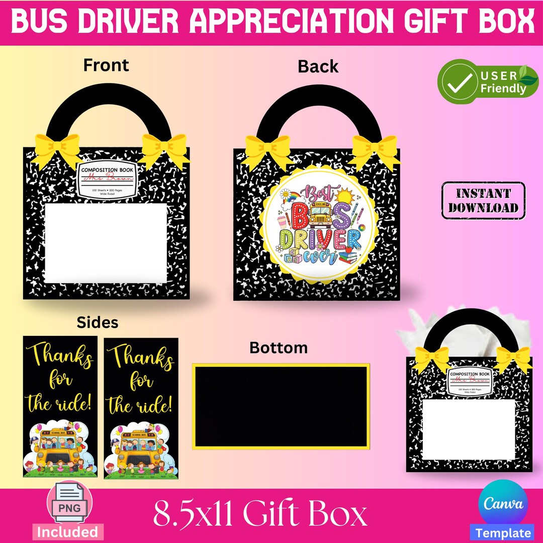 Bus Driver Appreciation Gift Box Template, Bus Driver Gift, PNG ...