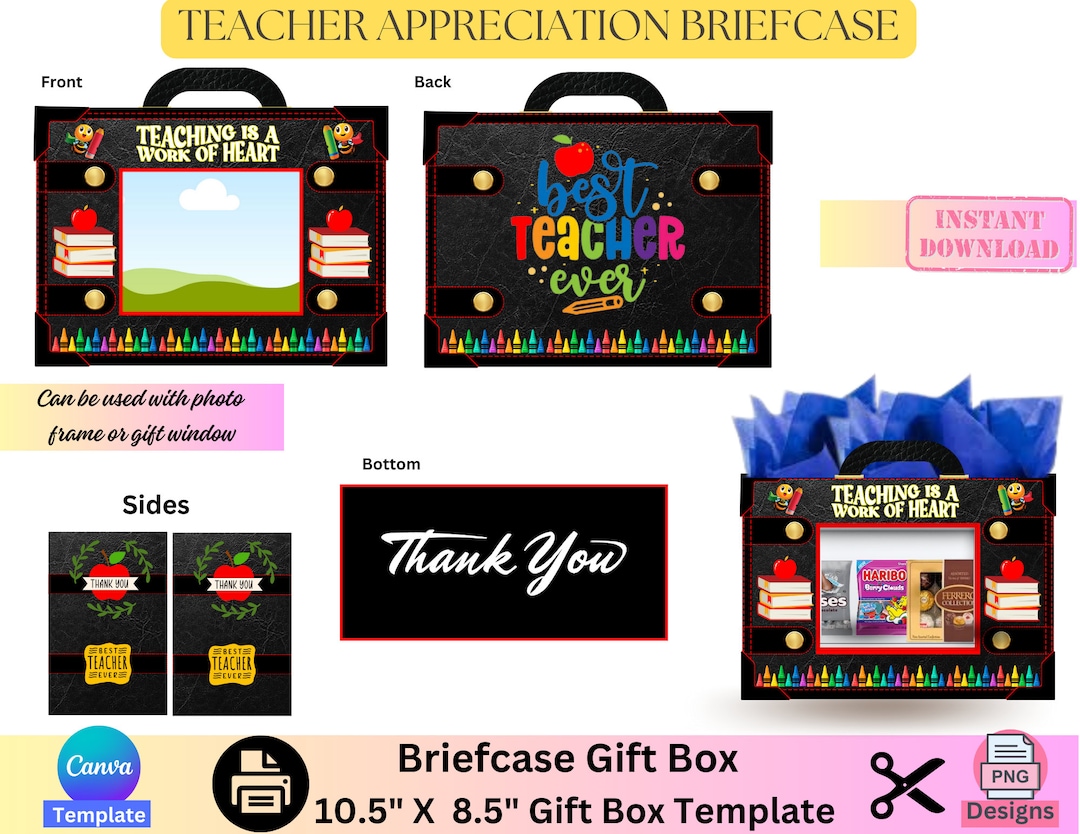 Teacher Appreciation Gift Box Template, Teacher Gift, PNG Bundle, Printable Template, Canva ...