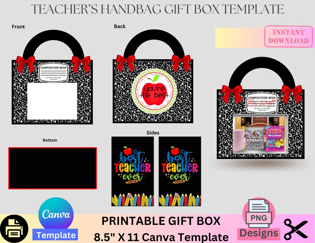 Teacher Appreciation Gift Box Template, Teacher Gift, PNG Bundle ...