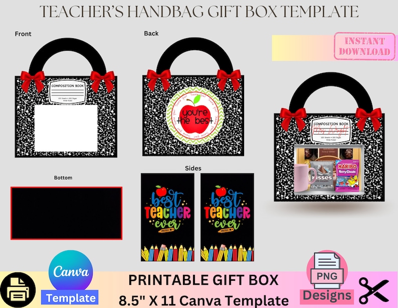 Teacher Appreciation Gift Box Template, Teacher Gift, PNG Bundle ...