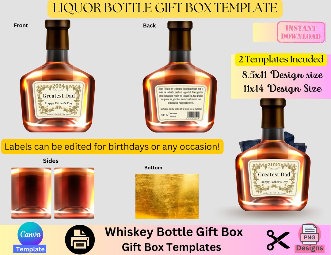 Liquor Bottle Gift Box Template, Father's Day Gift, Whiskey Bottle ...