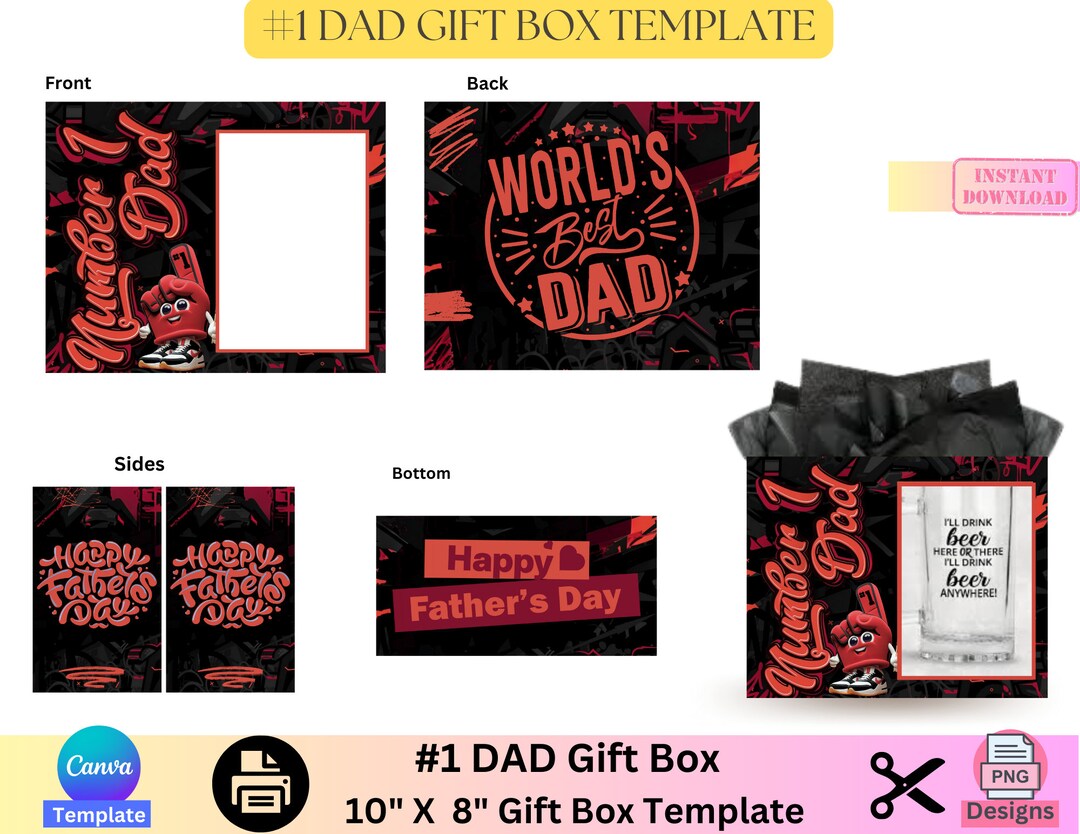 Number 1 Dad Gift Box Template, Personalized Gift Box, Canva Template ...