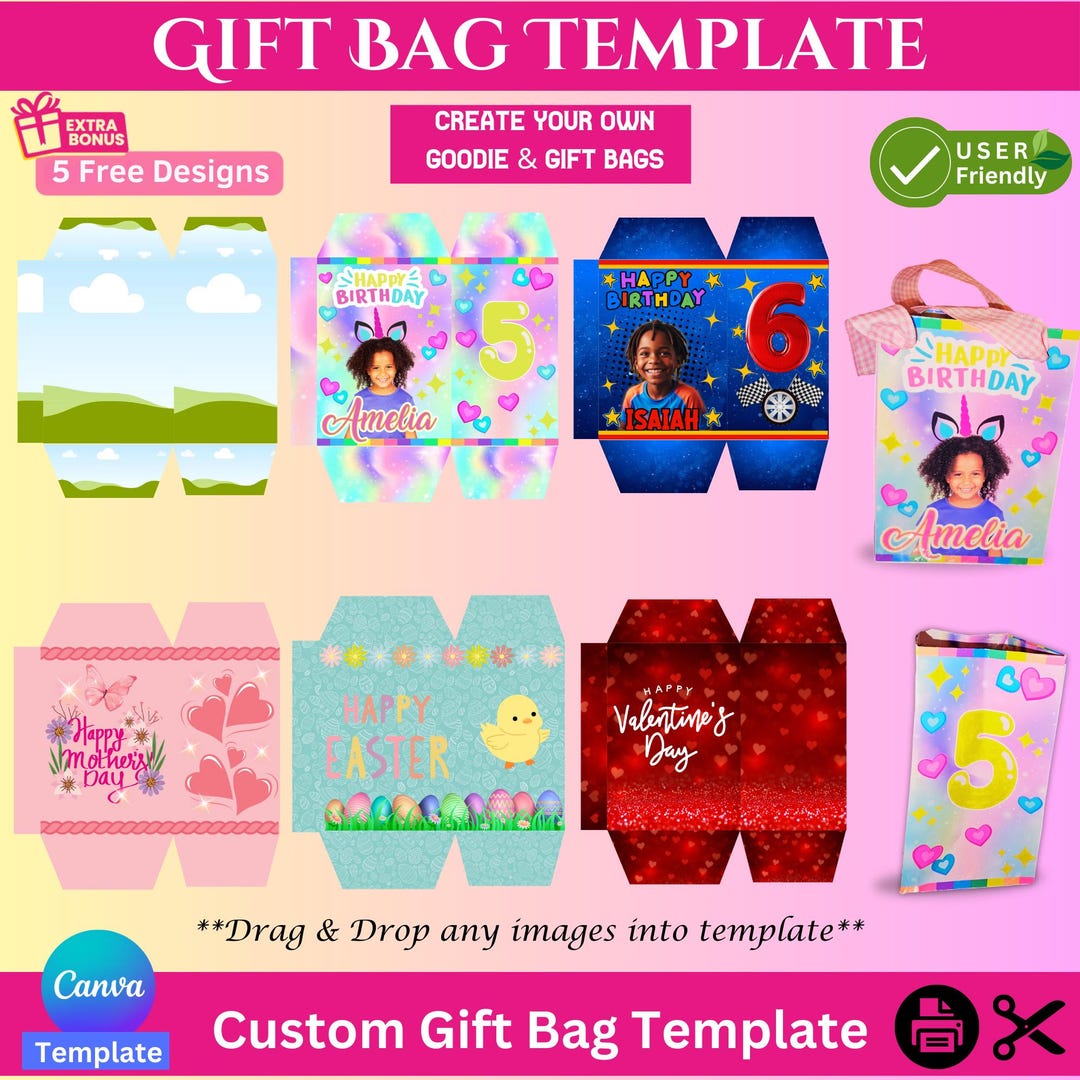 Gift Bag Template, Editable Treat Bag, Printable Goodie Bag, Treats ...