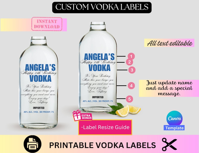 Custom Vodka Label, Personalized Liquor Bottle, Bottle Label, Vodka ...
