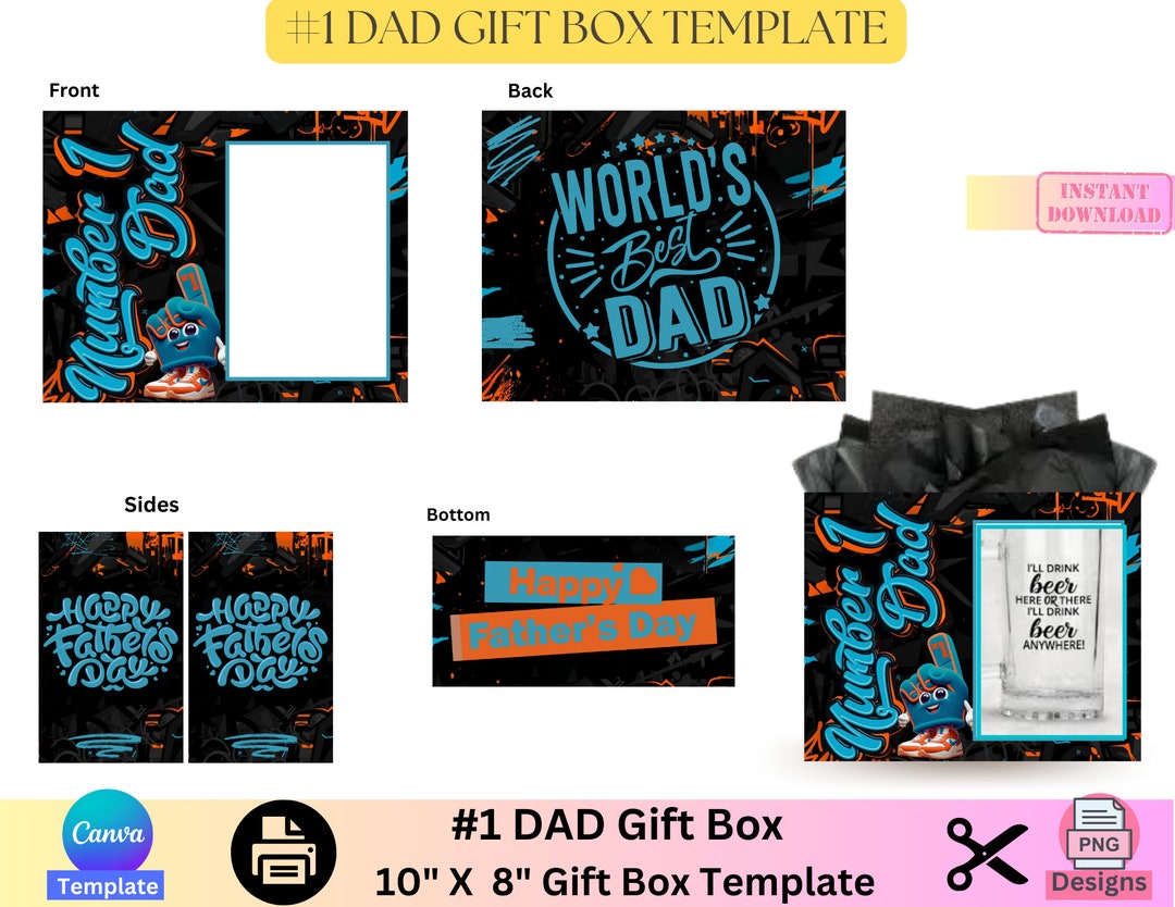 Number 1 Dad Gift Box Template, Personalized Gift Box, Canva Template ...