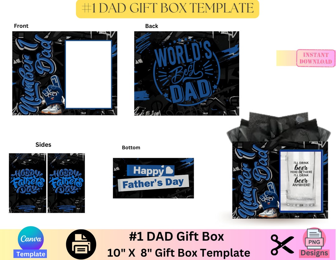 Number 1 Dad Gift Box Template, Personalized Gift Box, Canva Template ...