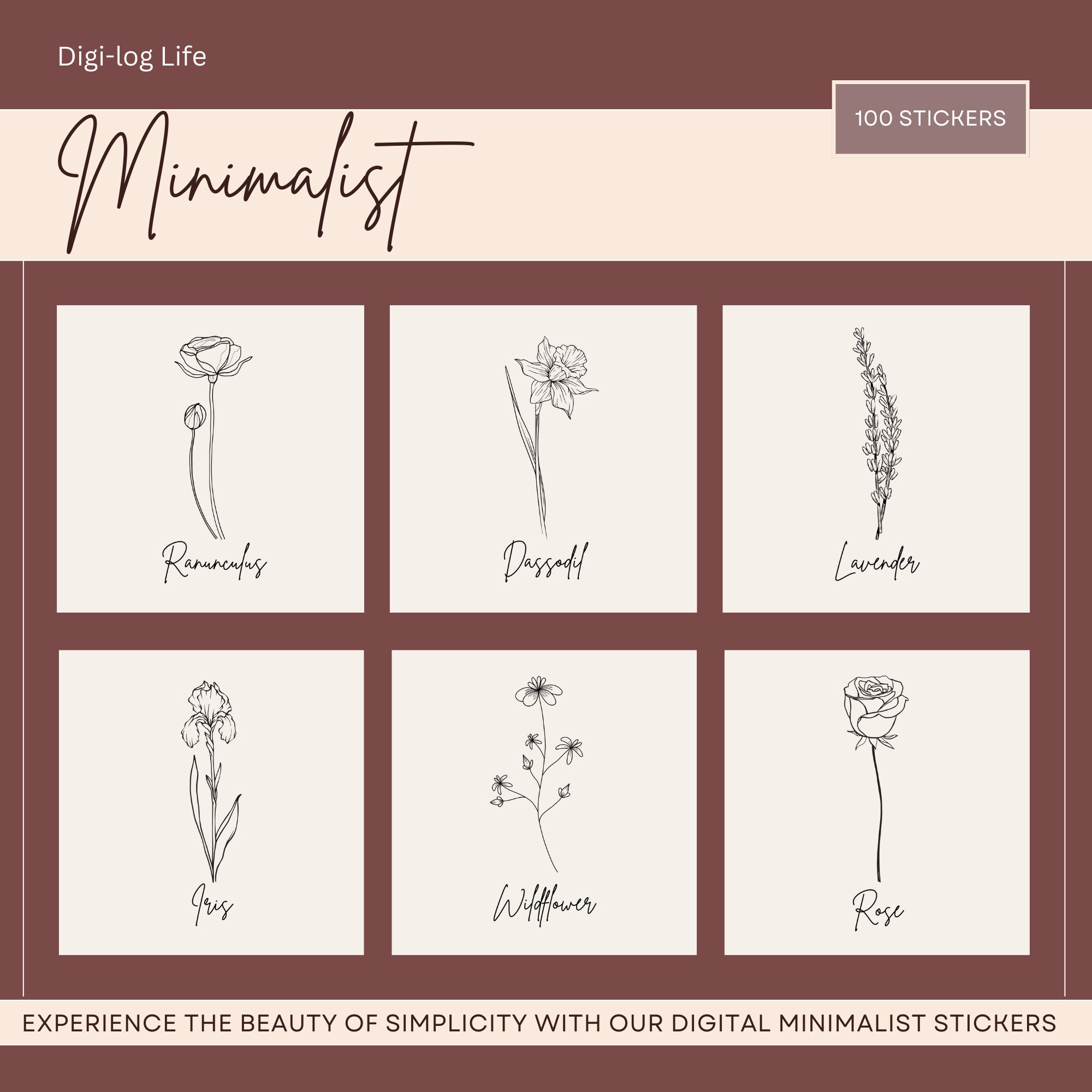 Minimalist Floral Stickers | Flowers Stickers | Goodnotes Stickers ...