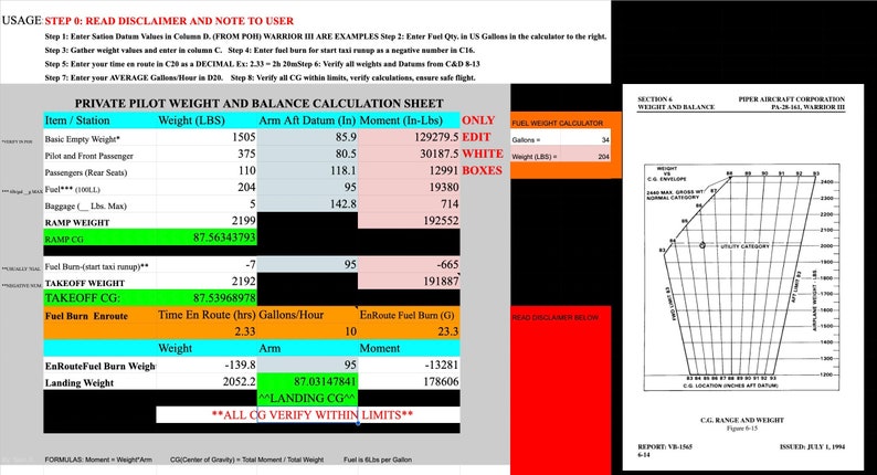 WARRIOR III Weight and Balance Calculator - Etsy