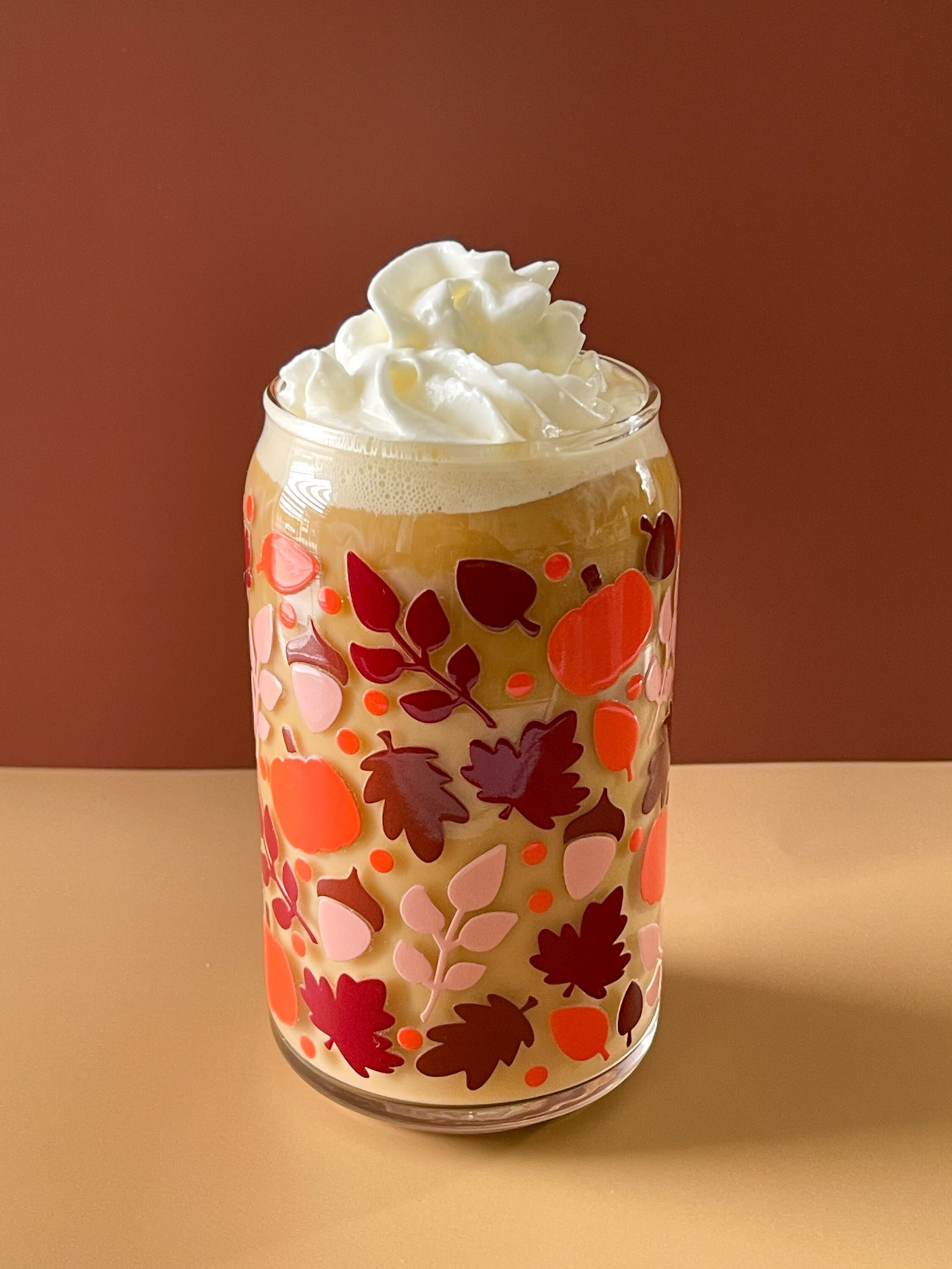 Festive Fall Glass Cup Fall Leaf Pumpkin Can Glass Cup Harvest Theme ...