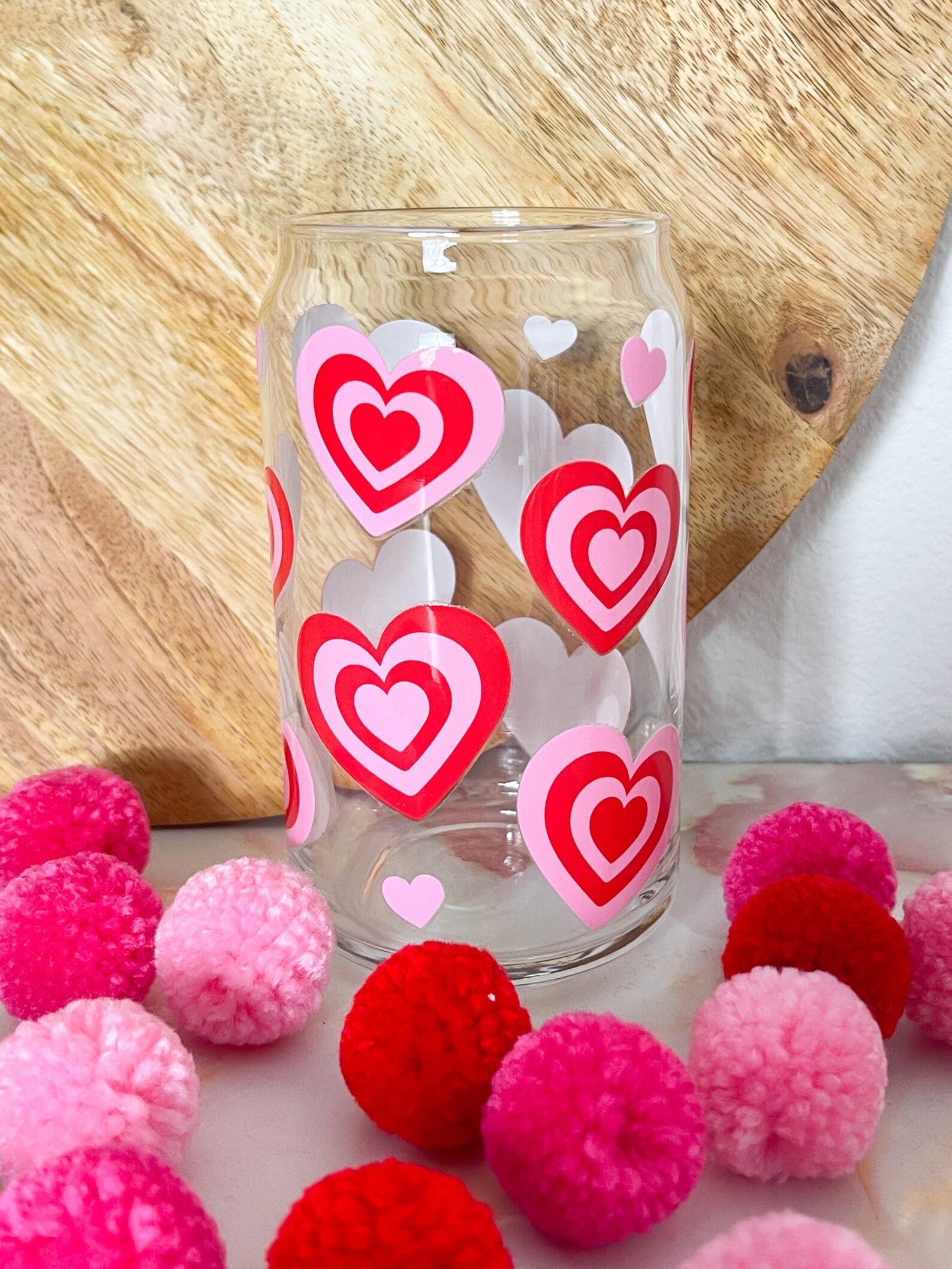 Pink Heart Can Glass Cup Retro Hearts Can Cup Valentines Day Gift ...