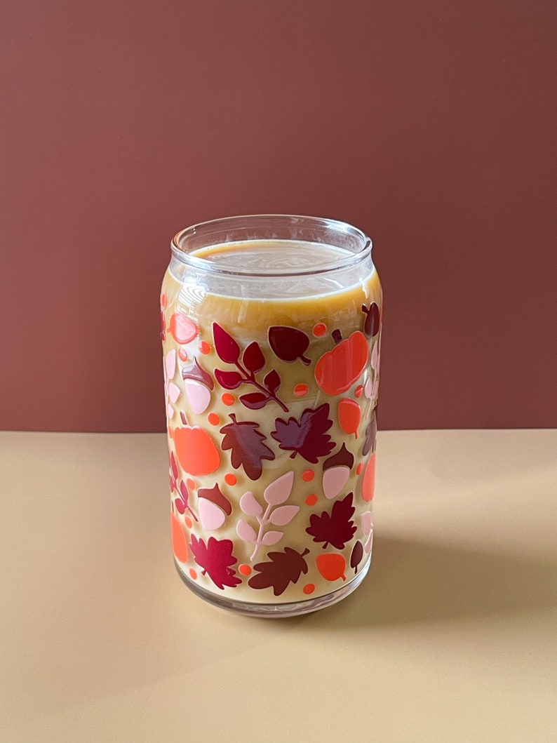 Festive Fall Glass Cup Fall Leaf Pumpkin Can Glass Cup Harvest Theme ...