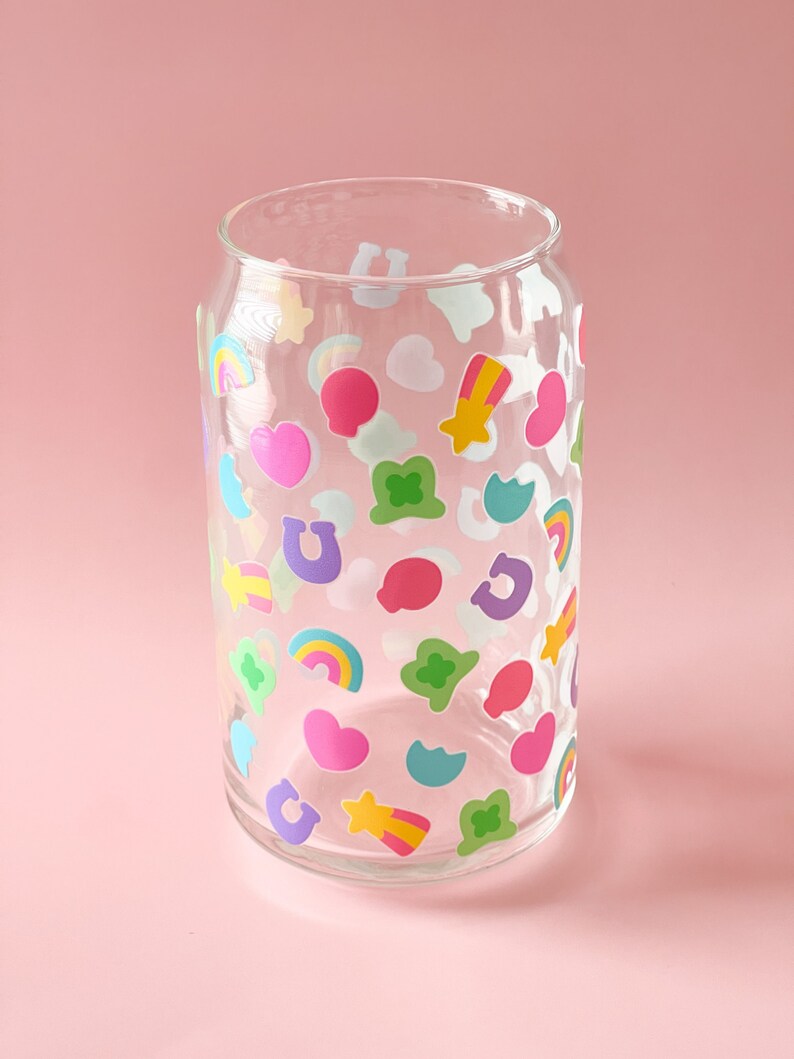 Lucky Charms Can Glass Fun Printed Cup for Iced Coffee Cute Glass Gift ...