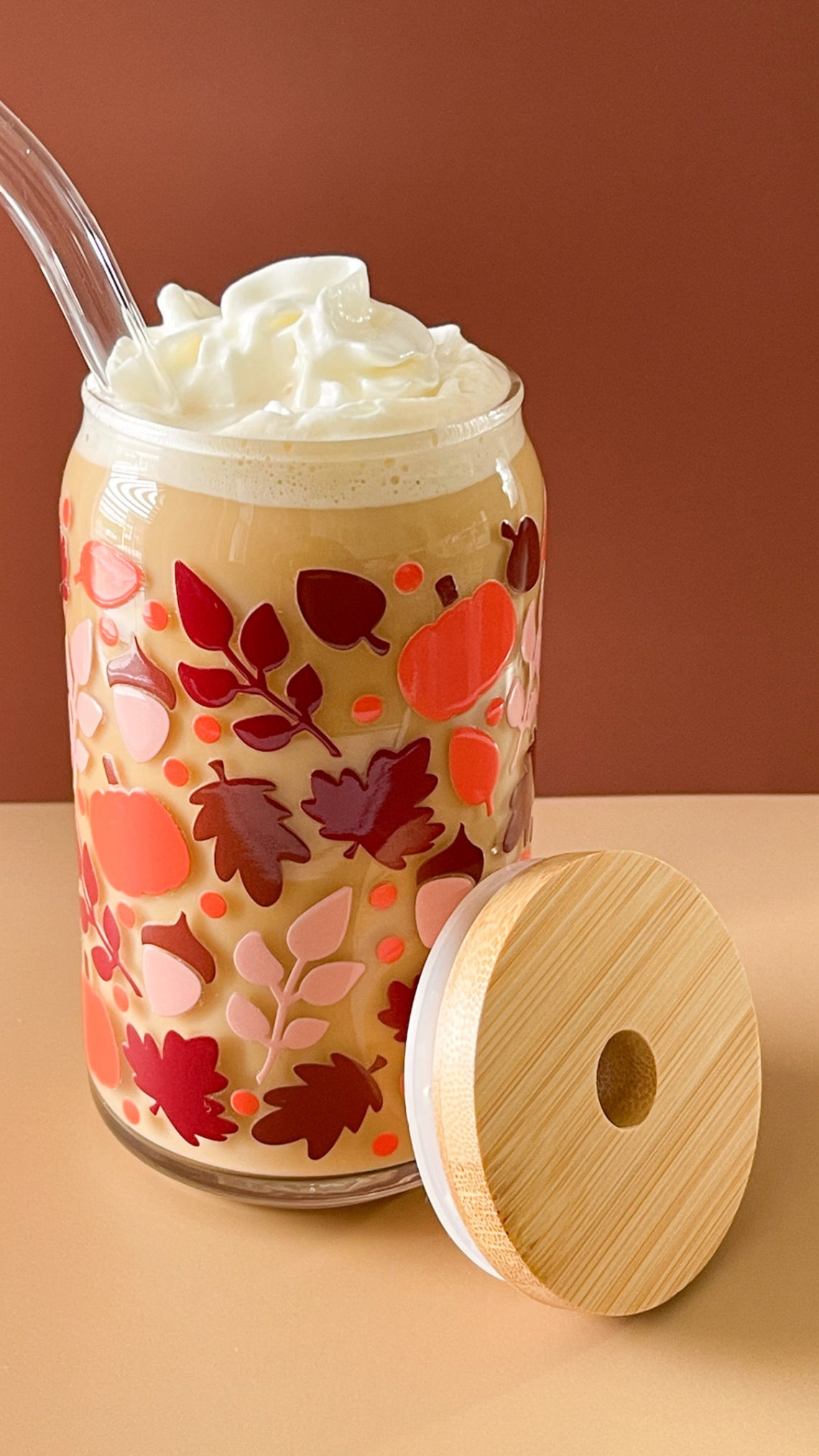 Festive Fall Glass Cup Fall Leaf Pumpkin Can Glass Cup Harvest Theme ...