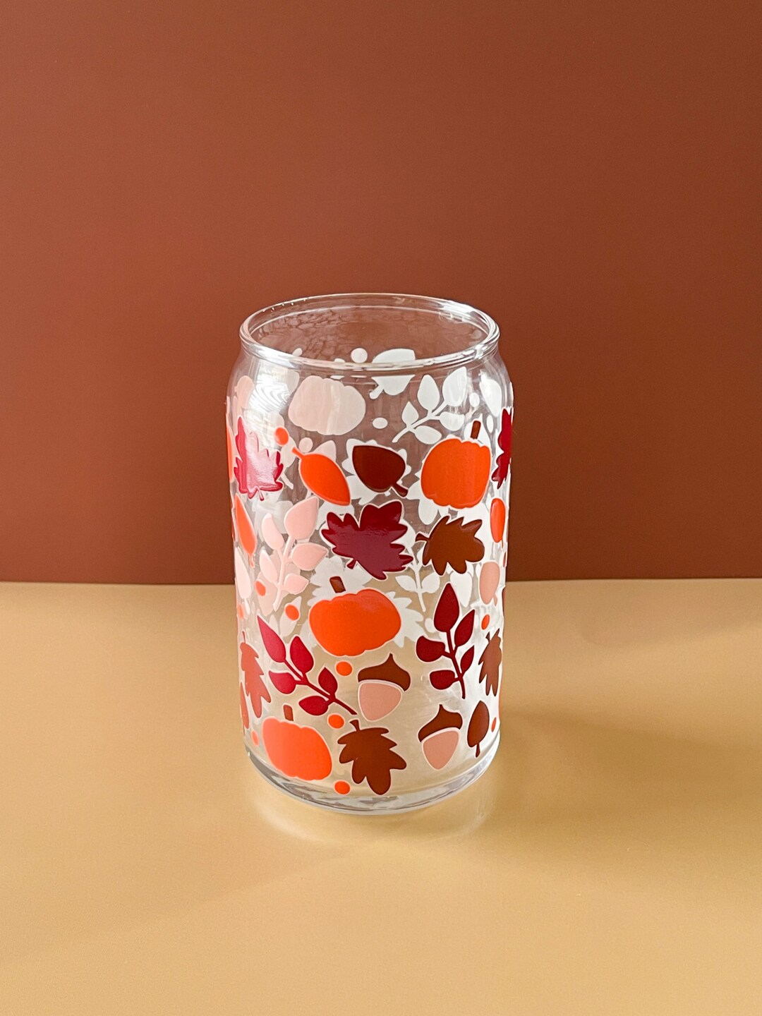 Festive Fall Glass Cup Fall Leaf Pumpkin Can Glass Cup Harvest Theme ...