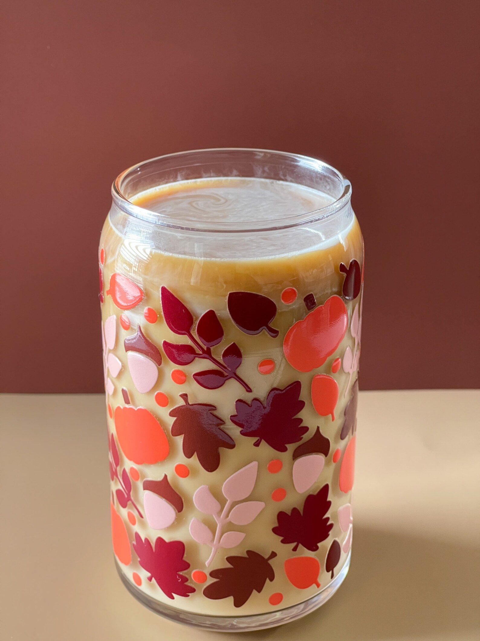 Festive Fall Glass Cup Fall Leaf Pumpkin Can Glass Cup Harvest Theme ...