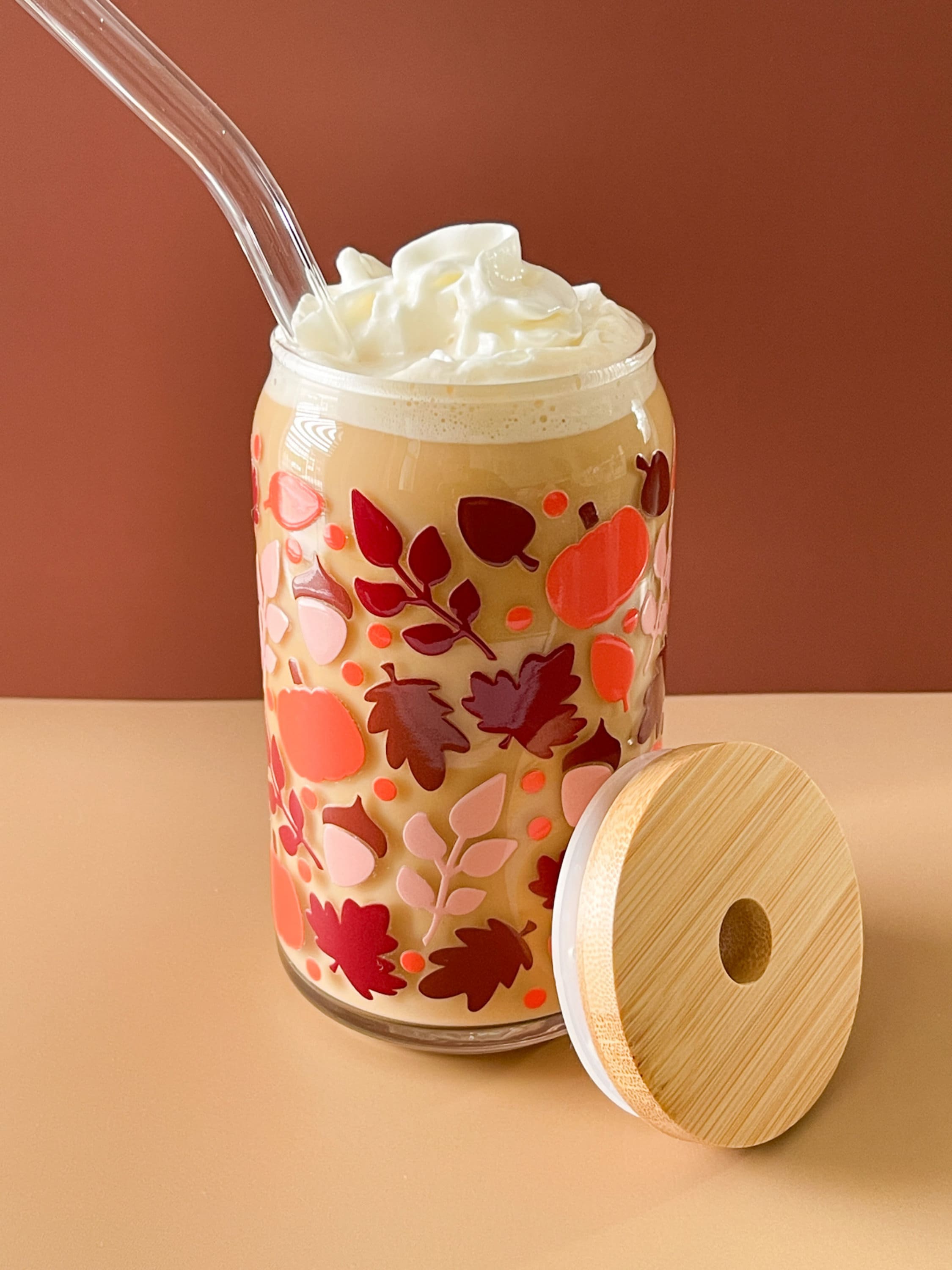 Festive Fall Glass Cup Fall Leaf Pumpkin Can Glass Cup Harvest Theme ...