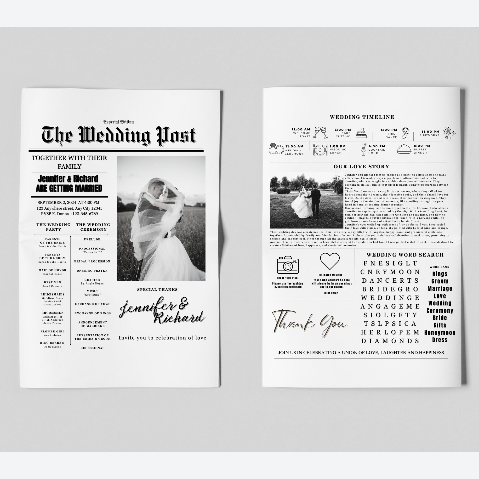 Newspaper Wedding Template Canva Template Printable Wedding - Etsy